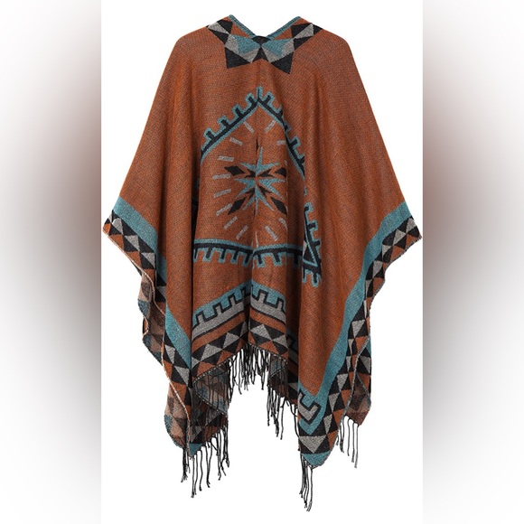 Other | Womens Aztec Print Fringe Ponch Sarape Cape Wrap Shawl | Poshmark